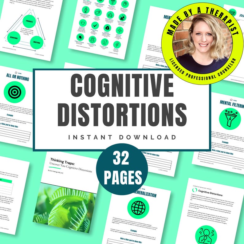 CBT Worksheet Bundle: Cognitive Distortions, Thought Tracker (PDF ...