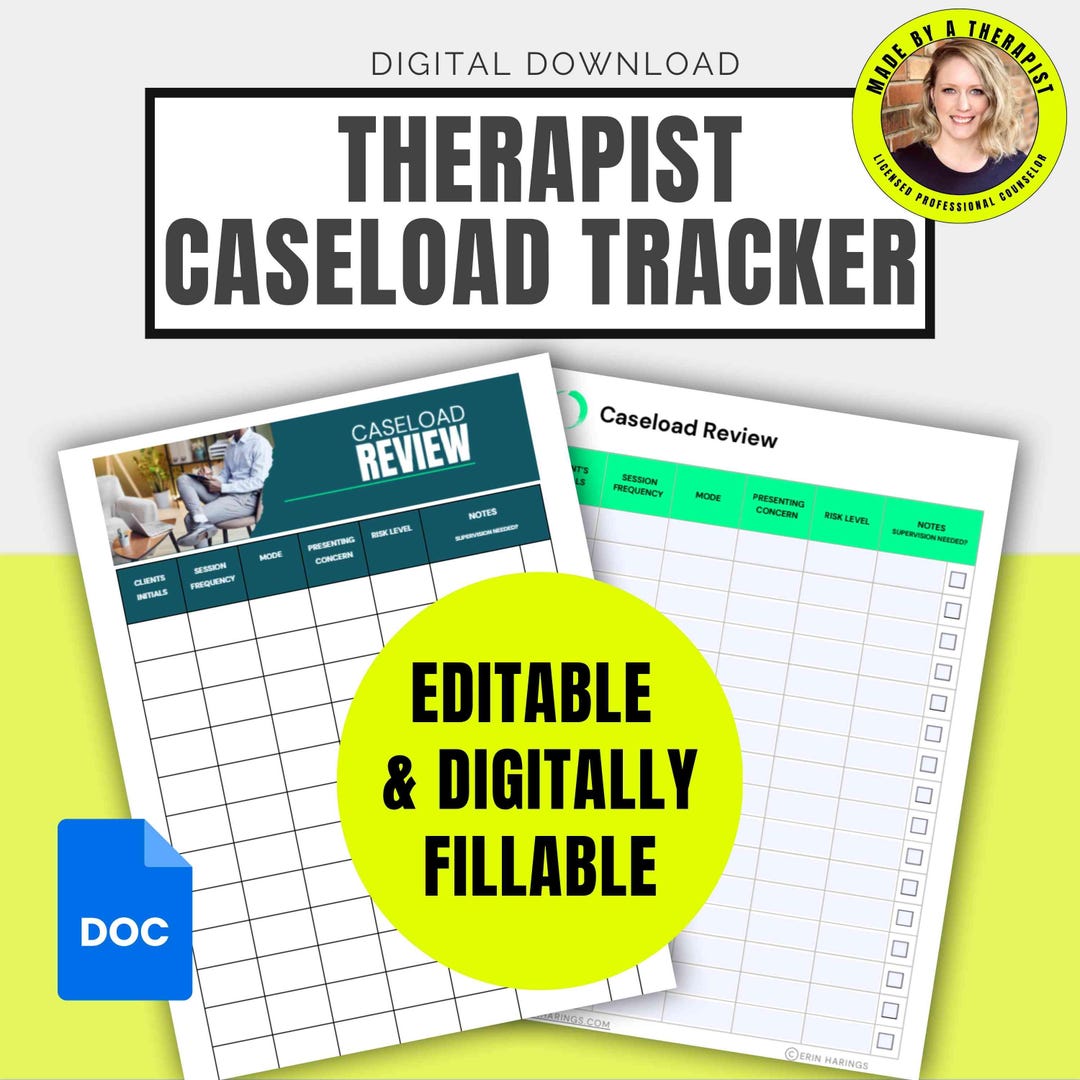 Therapist Caseload Tracker | Caseload Review Sheet | Therapy Client ...
