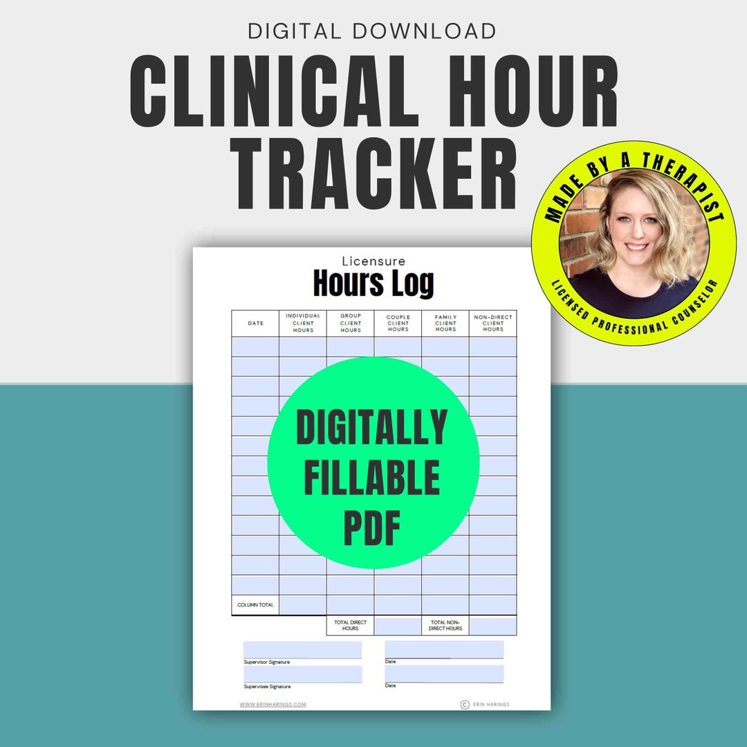 Clinical Hour Tracker for Therapy Licensure | Fillable Supervision Log ...