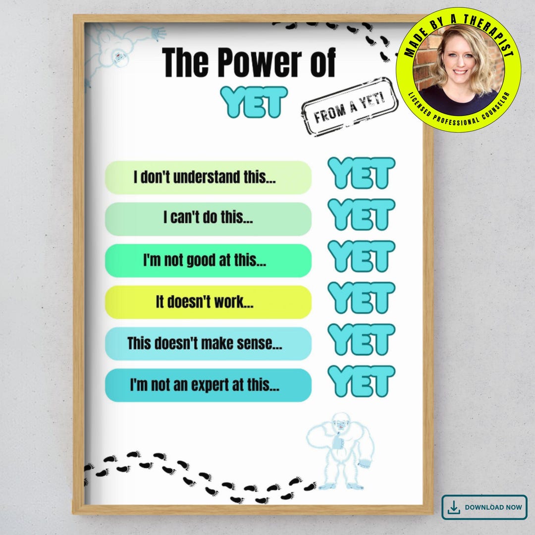 The Power of yet Poster From a Yeti | Therapy Office Decor DBT Poster ...