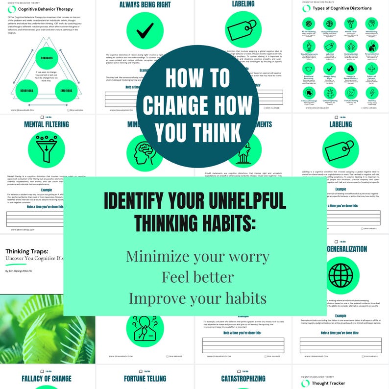 CBT Worksheet Bundle: Cognitive Distortions, Thought Tracker (PDF ...