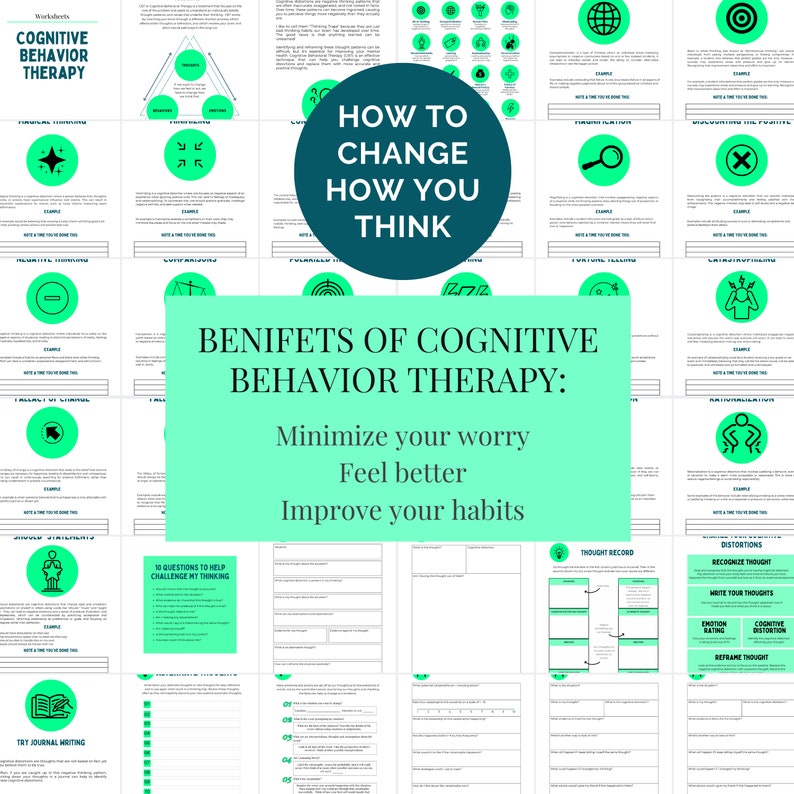 CBT Worksheet Bundle for Teens and Adults Change Negative Thoughts ...