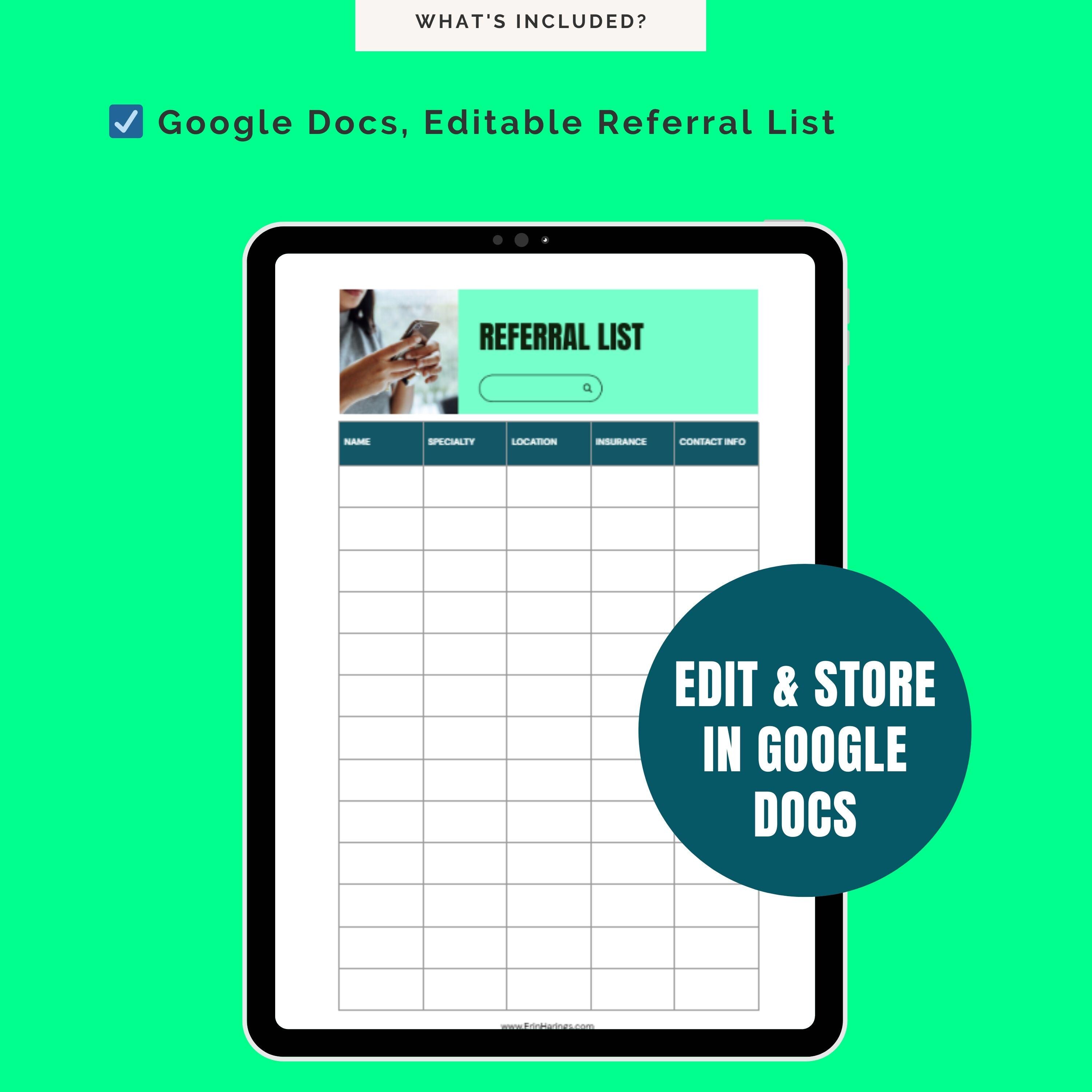 Referral List Google Docs Template | Editable & Organized Contact List ...