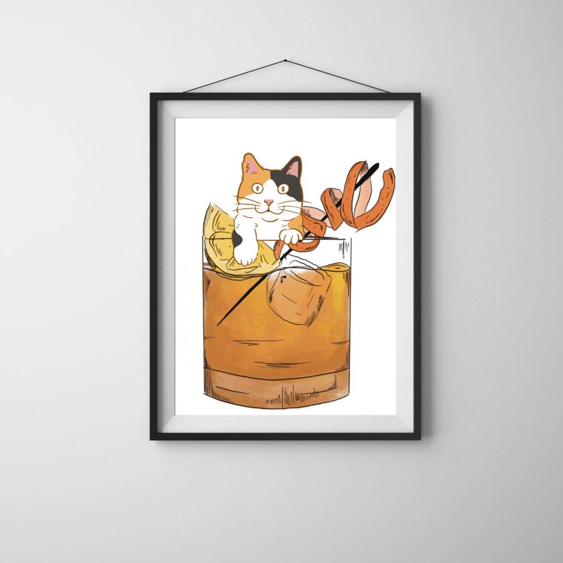 Calico Cat in Whiskey, Whiskey Wall Print, Cat Cocktail Wall Print. - Etsy