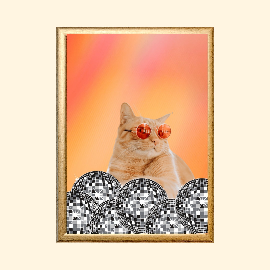 Cat Wall Art, Disco Cat - Etsy