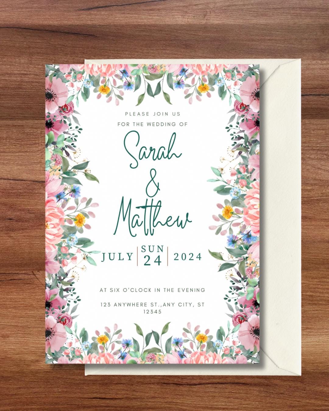 Spring Floral Wedding Invitation, Digital Download - Etsy