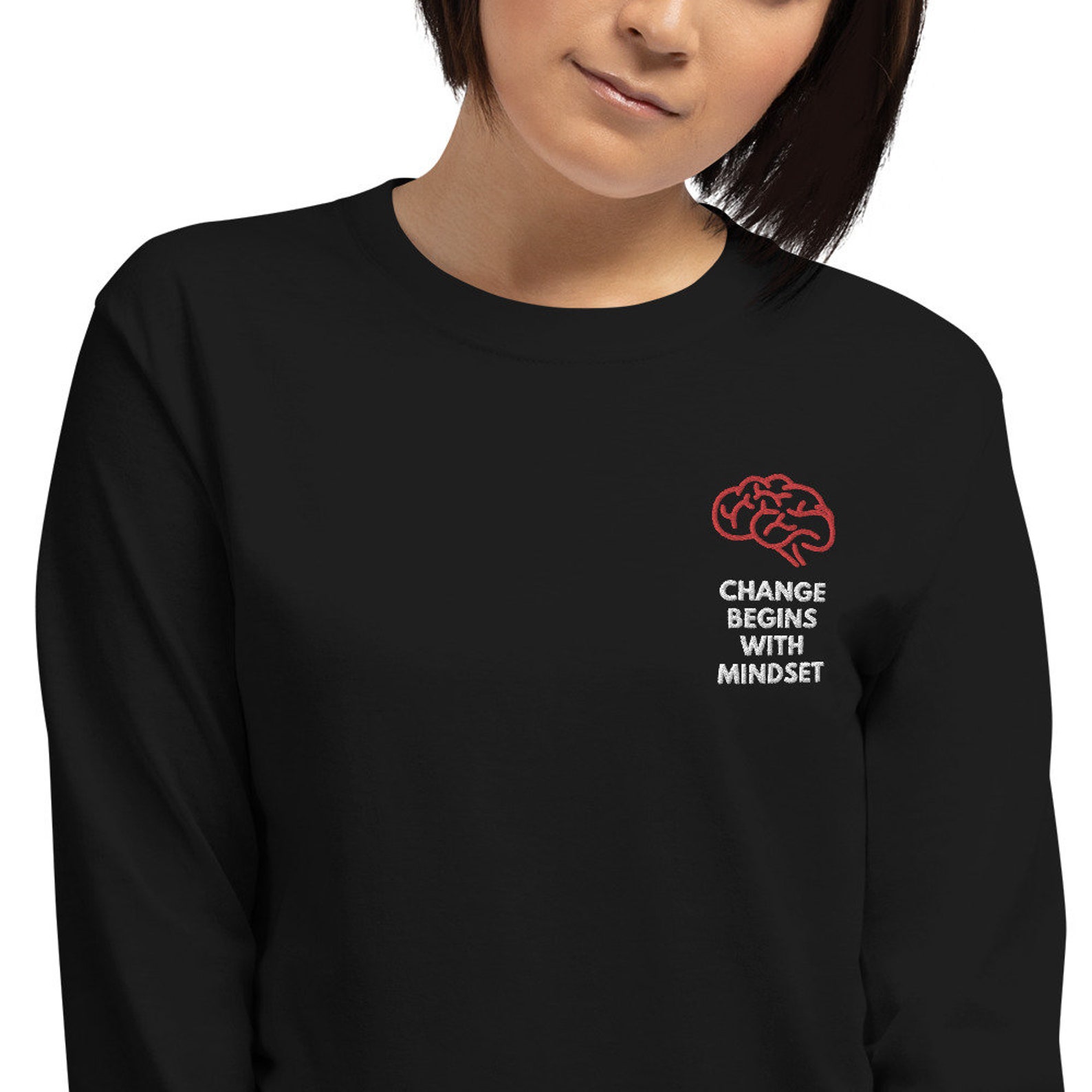 Change Begins With Mindset, Mental Health Embroidered Tshirt, Brain ...