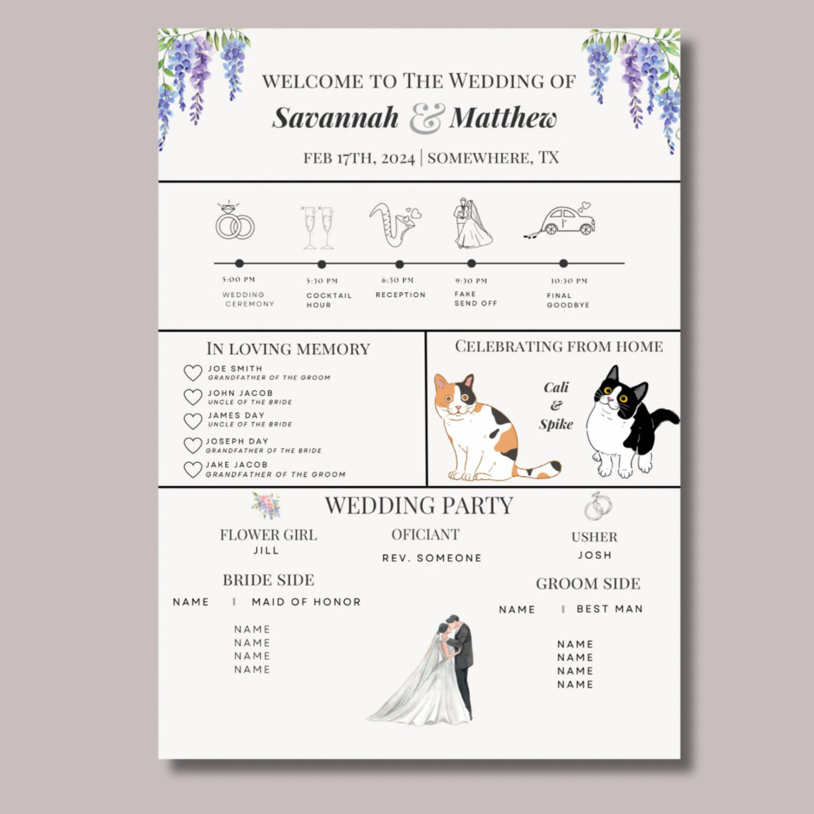Infographic Wedding Program, Whimsical Wedding Program, Customizable Wedding Details Card. - Etsy