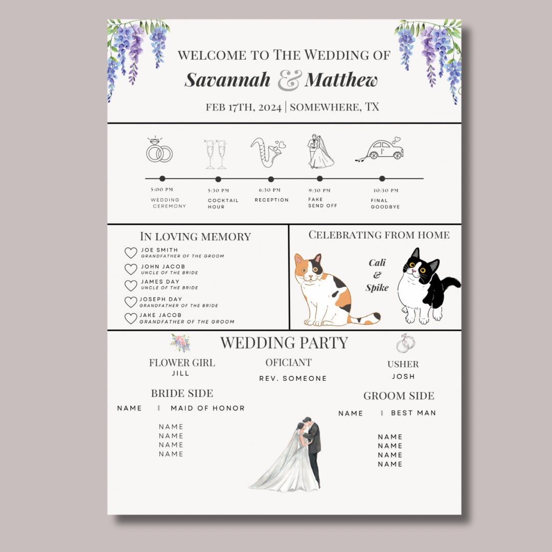 Infographic Wedding Program, Whimsical Wedding Program, Customizable ...