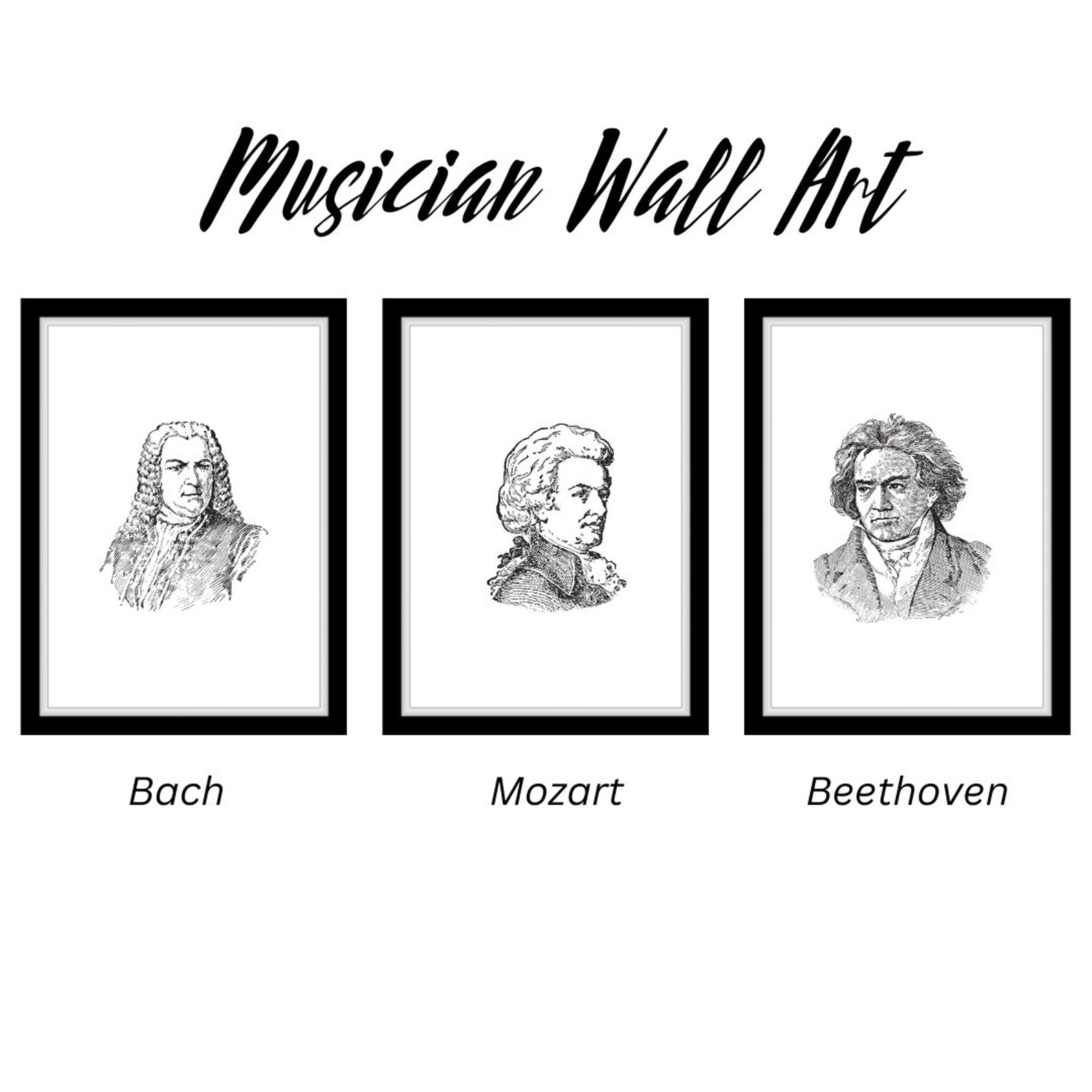Printable Musician Portrait Wall Art, Bach, Mozart, Beethoven ...