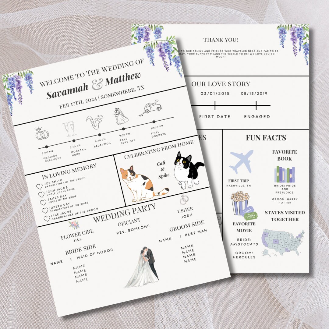 Infographic Wedding Program, Whimsical Wedding Program, Customizable ...