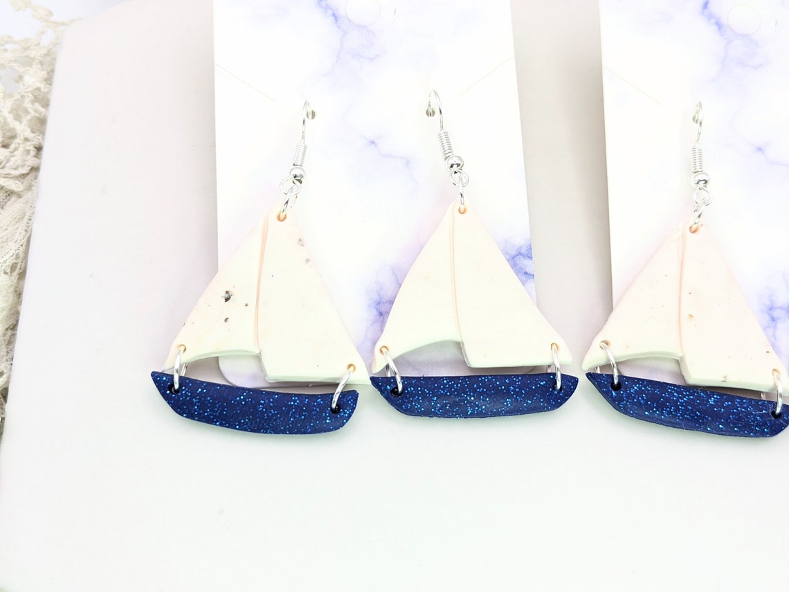 Sail Boat Earrings Handmade With Polymer Clay Nautical Yacht - Etsy
