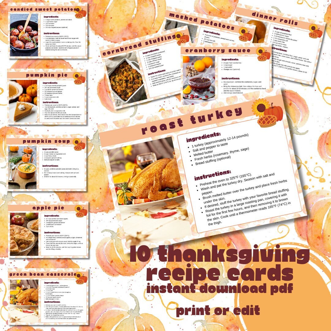 Thanksgiving Recipe Card Bundle Fall Recipe Card Templates for Instant ...