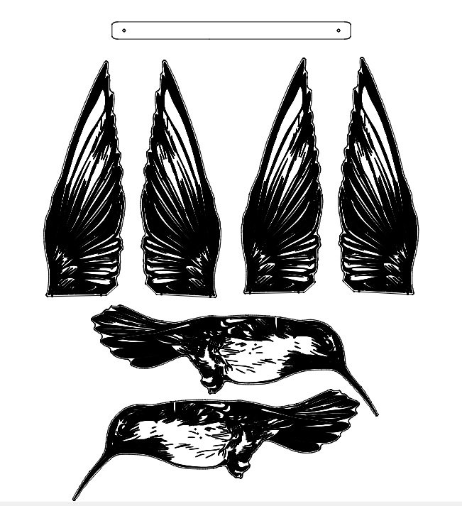 Digital Laser Cut File Wooden Flying Hummingbird (PDF, SVG, DXF, Al ...