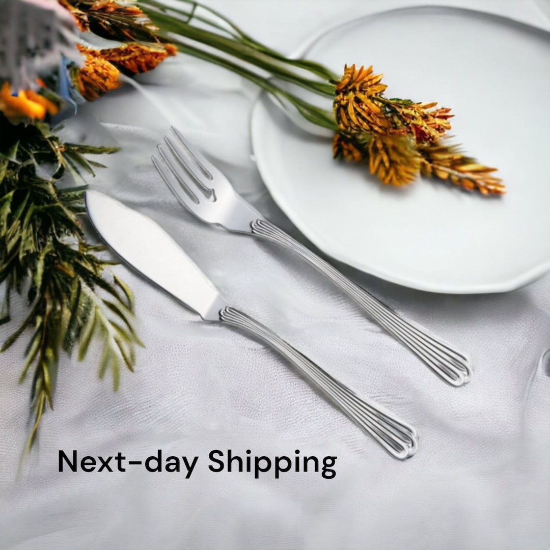 Silver Fish Cutlery Set (fork and Knife), Wedding Fish Flatware, Silver ...