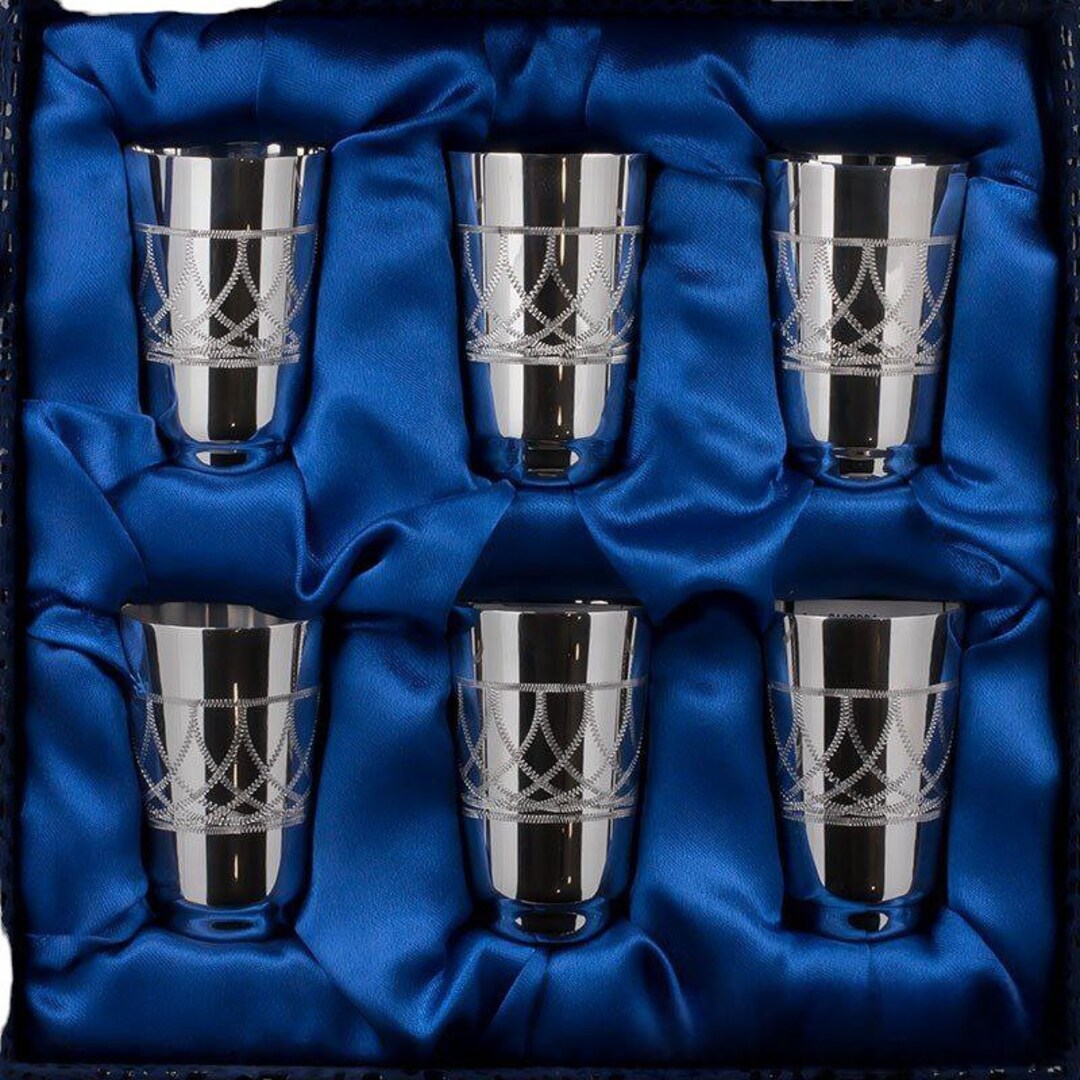 Sterling Silver Party Stack Glasses Set of 6, Mini Glass for Alcohol ...