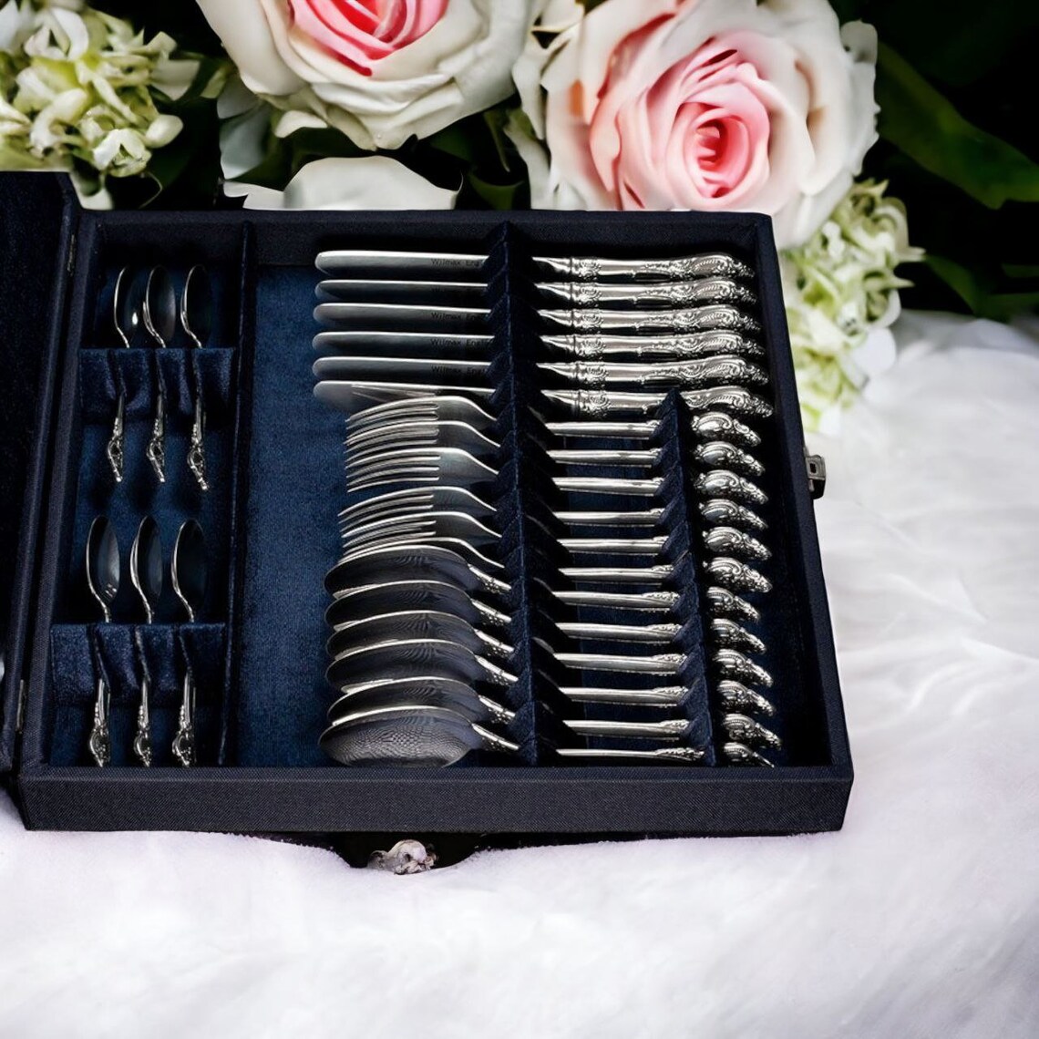 Silver Serving Table Set Rose Design 24 Pcsspoon, Fork, Knife, Tea ...