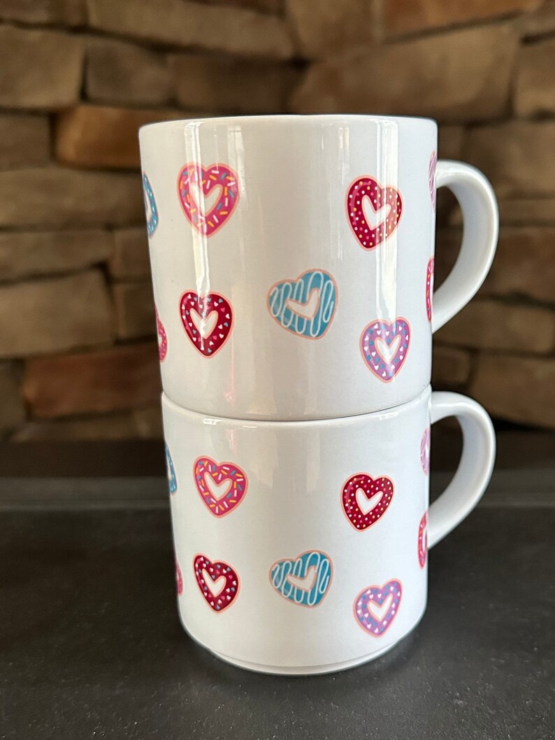 Donut Heart Stacking Mugs – Coffee & Tea Cup Set-mug Set-couples Gift ...