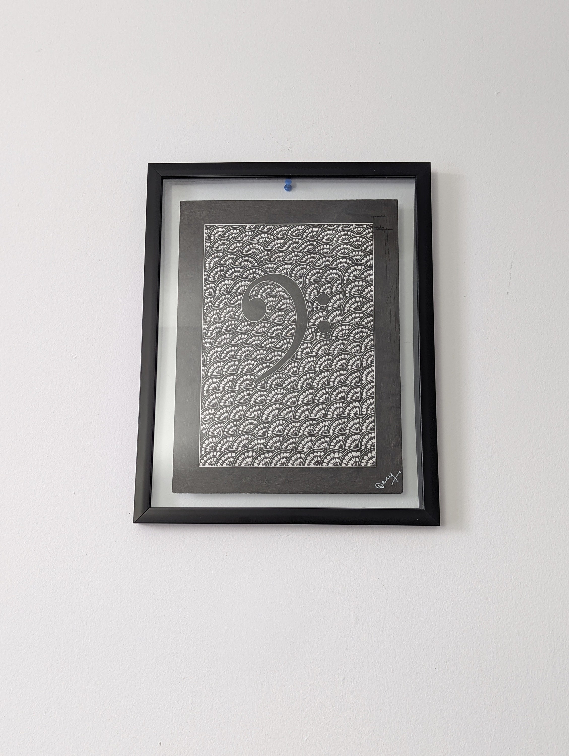 Bass Clef Music Note Abstract Handmade Drawing 11" X 14" Wall Decor ...