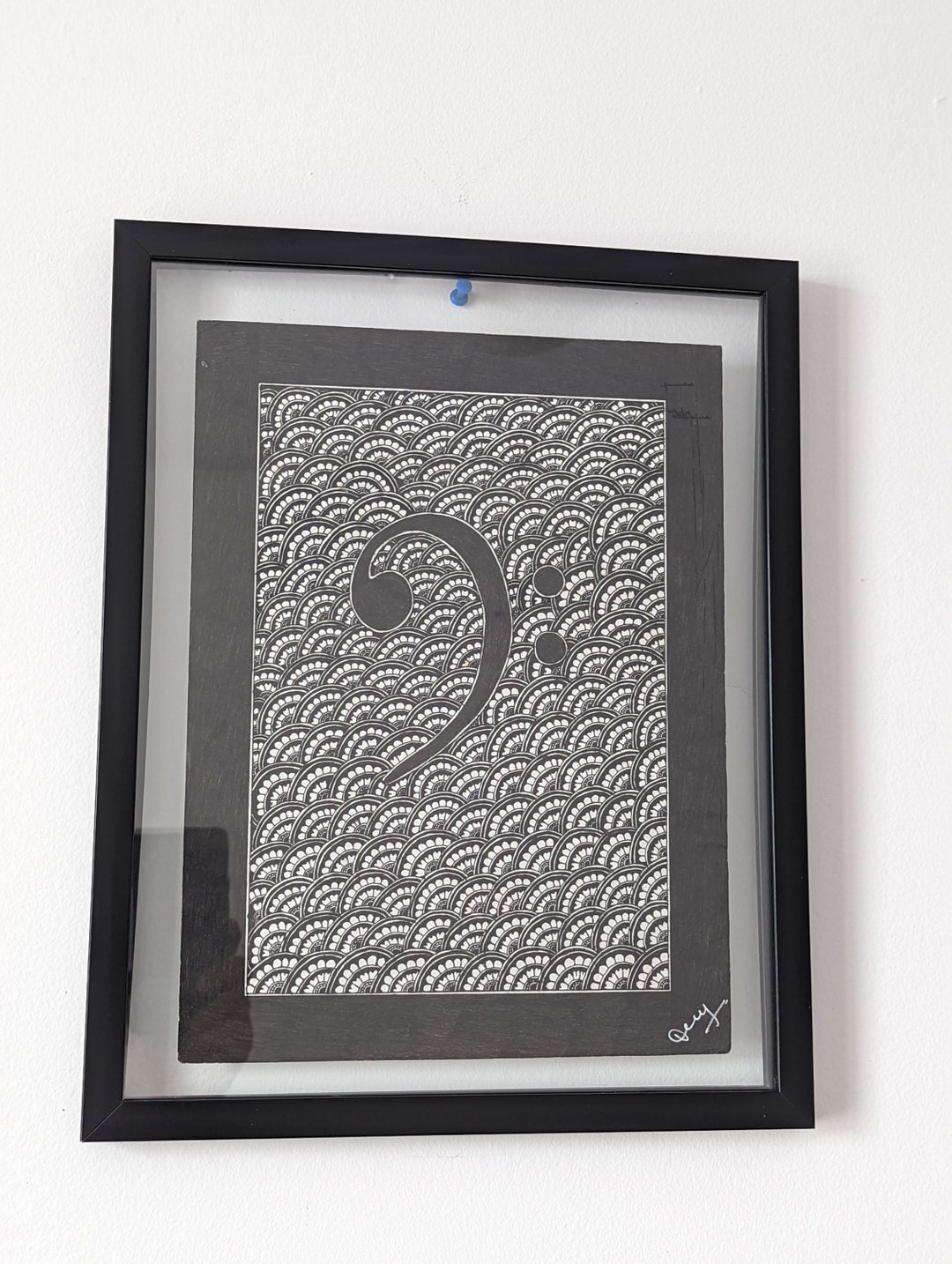 Bass Clef Music Note Abstract Handmade Drawing 11" X 14" Wall Decor ...