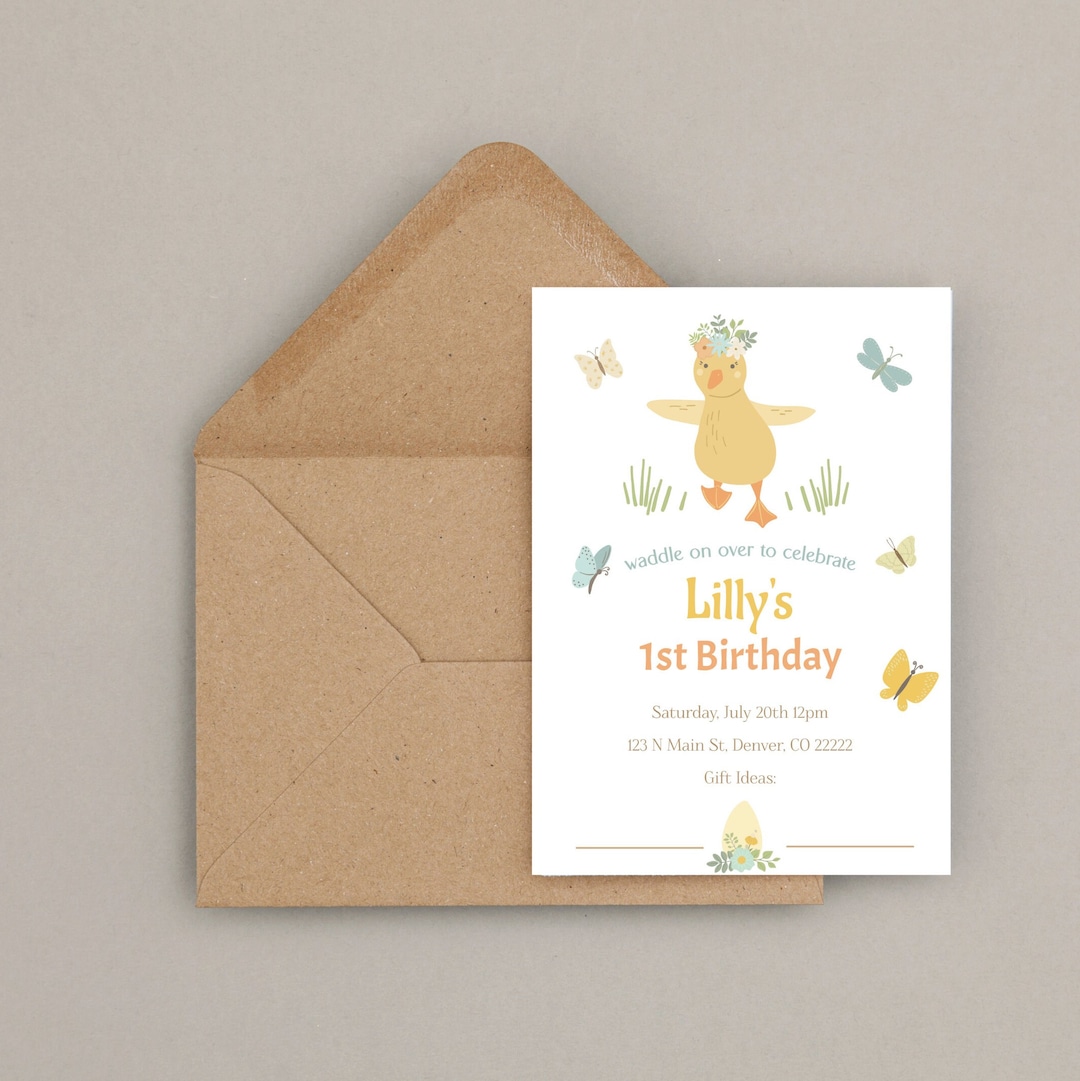 Little Duckling Birthday Invitation / Digital Download / First Birthday ...