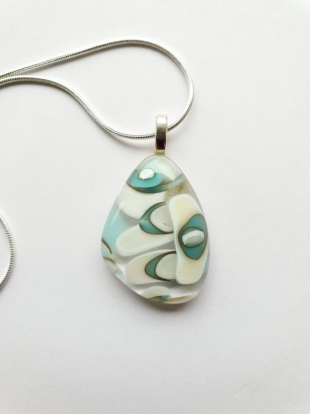 Fused Glass Pendant: Triangle Blue Swirl, Silver Plated Chain - Etsy