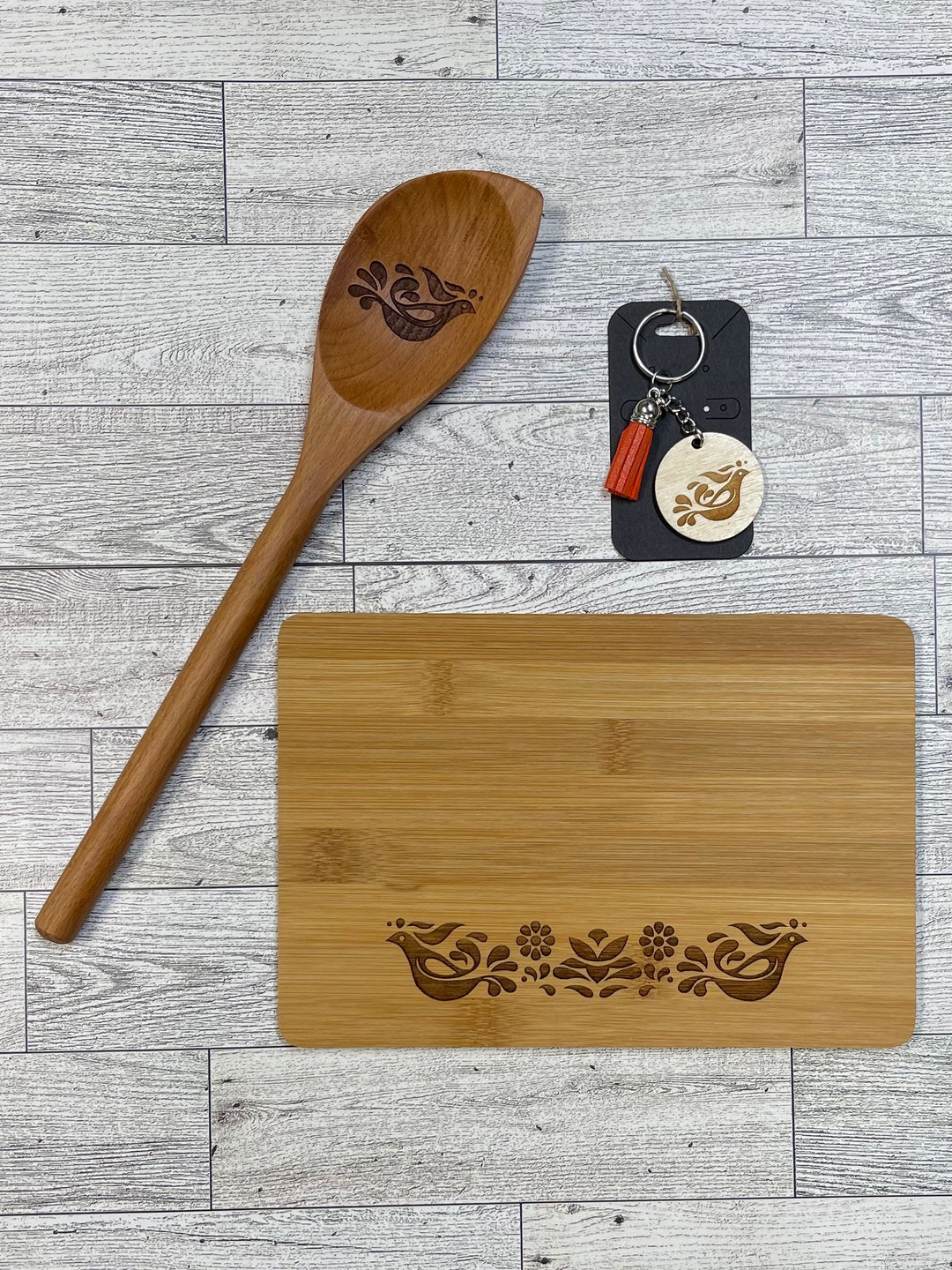 Vintage Pyrex Inspired Friendship Bird Small Bamboo Wood Cutting Board ...