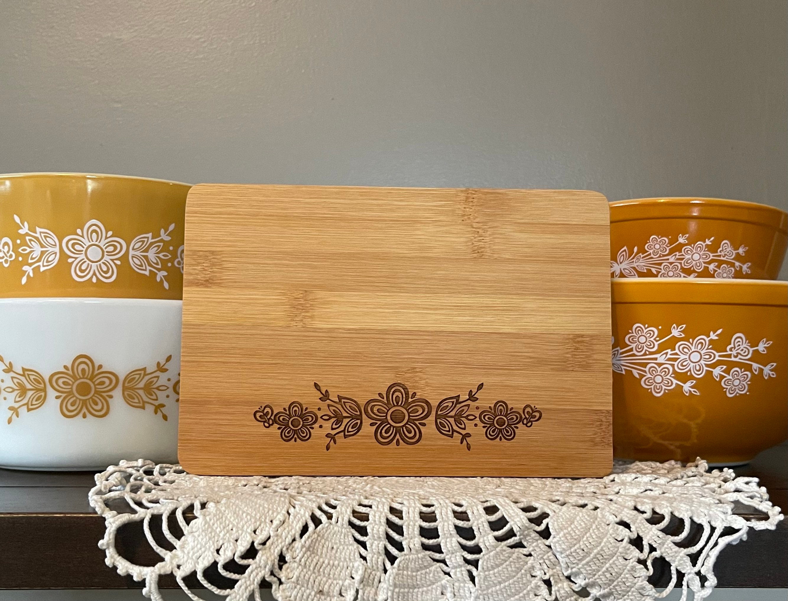 Vintage Pyrex Inspired Butterfly Gold Small Bamboo Wood Cutting Board ...