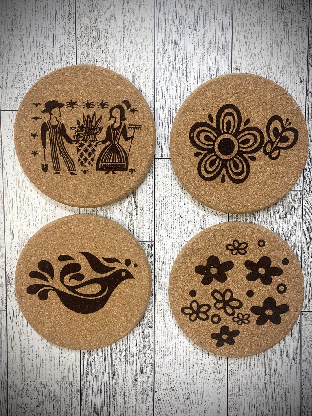Set of 4 Cork Pyrex Inspired Coasters Butterprint, Spring Blossom ...