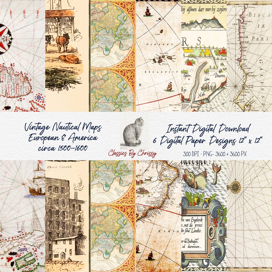 Vintage Nautical Maps Circa 1500-1600 European & America Background ...