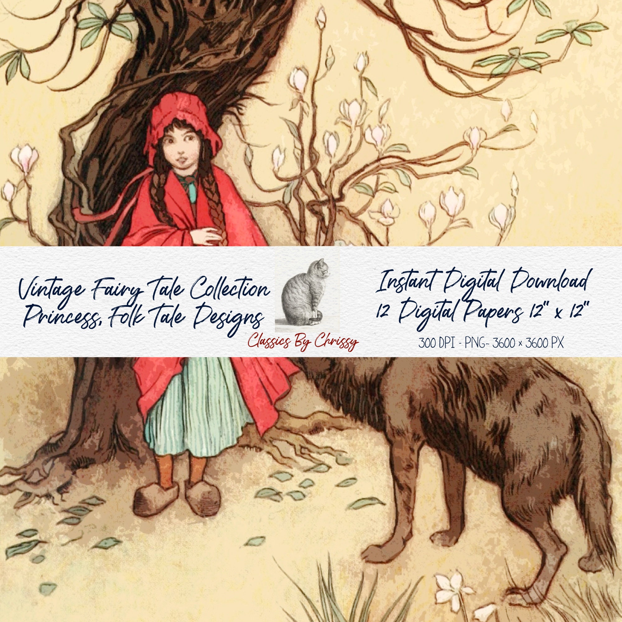 Vintage Fairy Folk Tale Digital Paper Design Instant Download Clipart ...