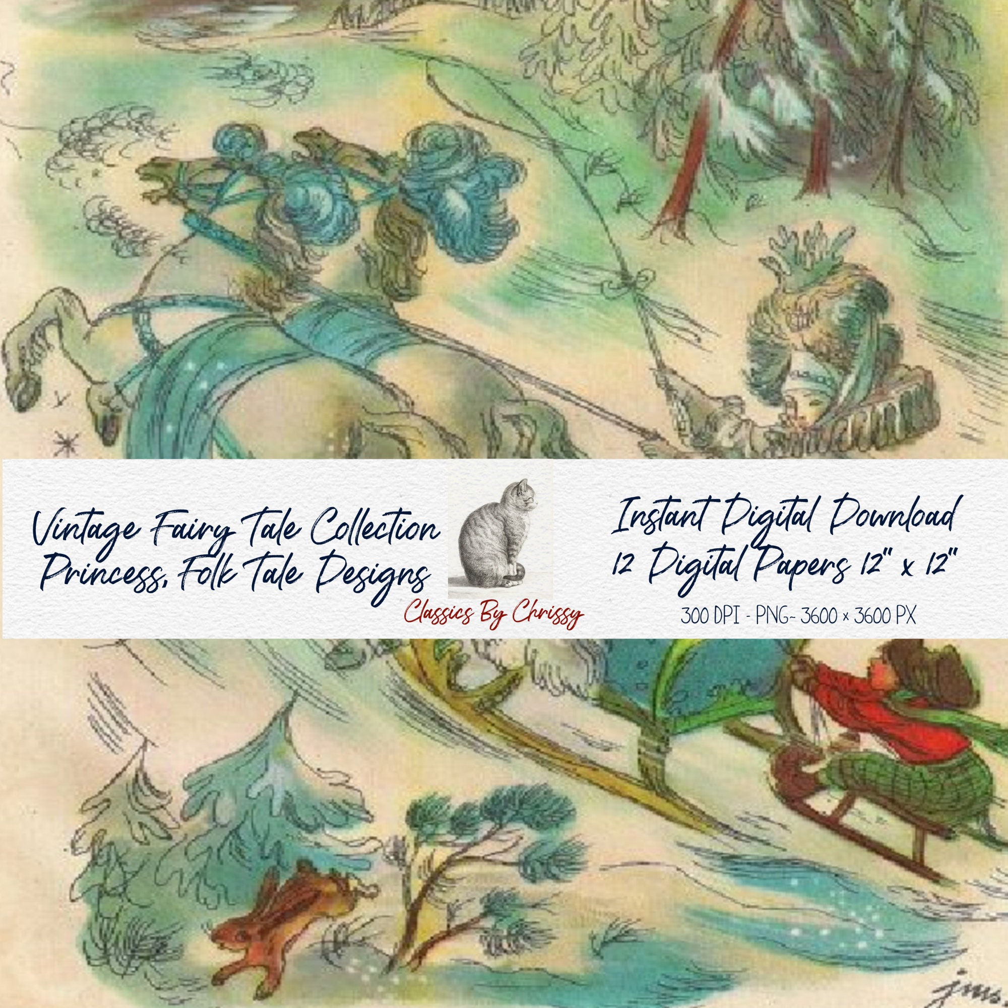Vintage Fairy Folk Tale Digital Paper Design Instant Download Clipart ...
