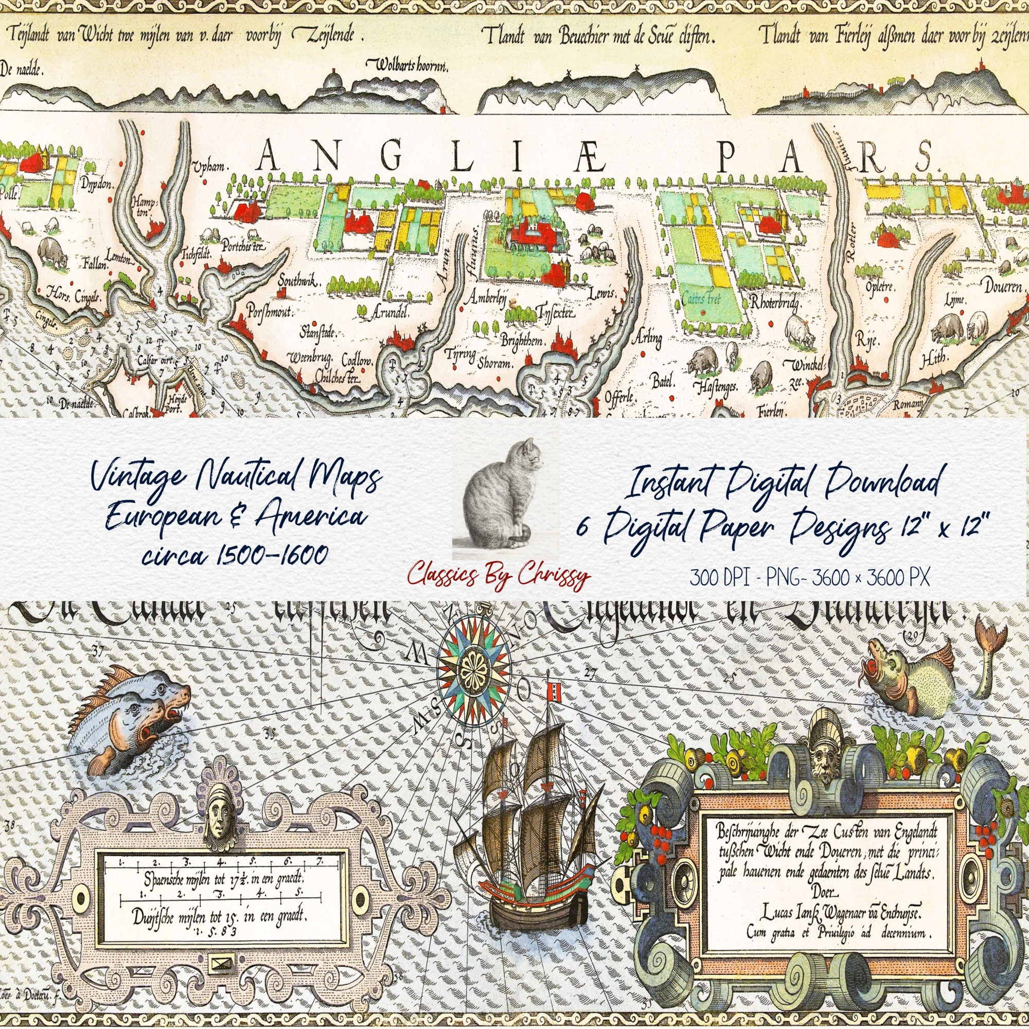 Vintage Nautical Maps Circa 1500-1600 European & America Background ...