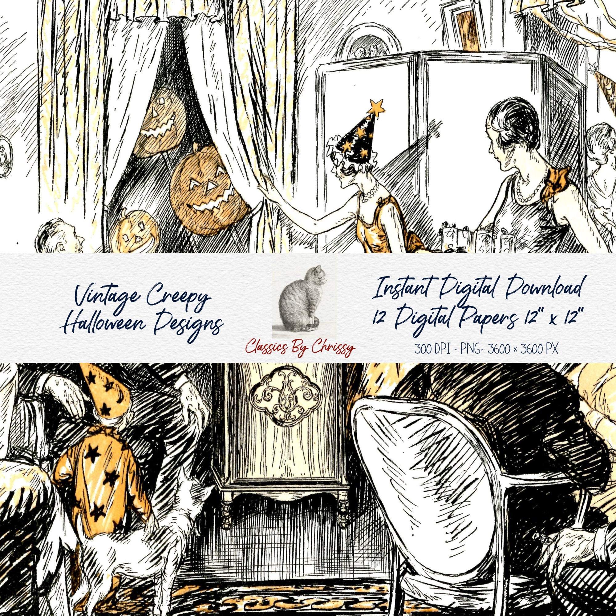 Vintage Digital Paper Design Instant Download Creepy Halloween, Arts ...