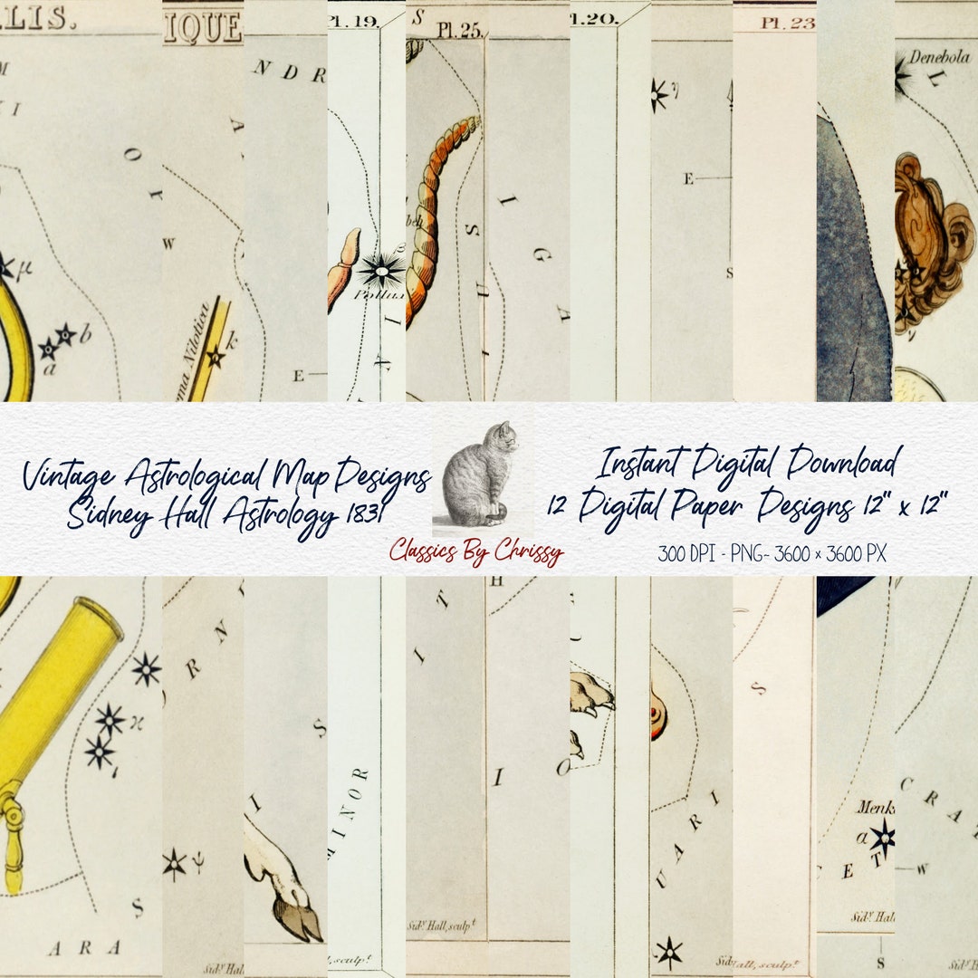 Vintage Astrology Zodiac Maps Signs, Background Digital Paper Instant ...
