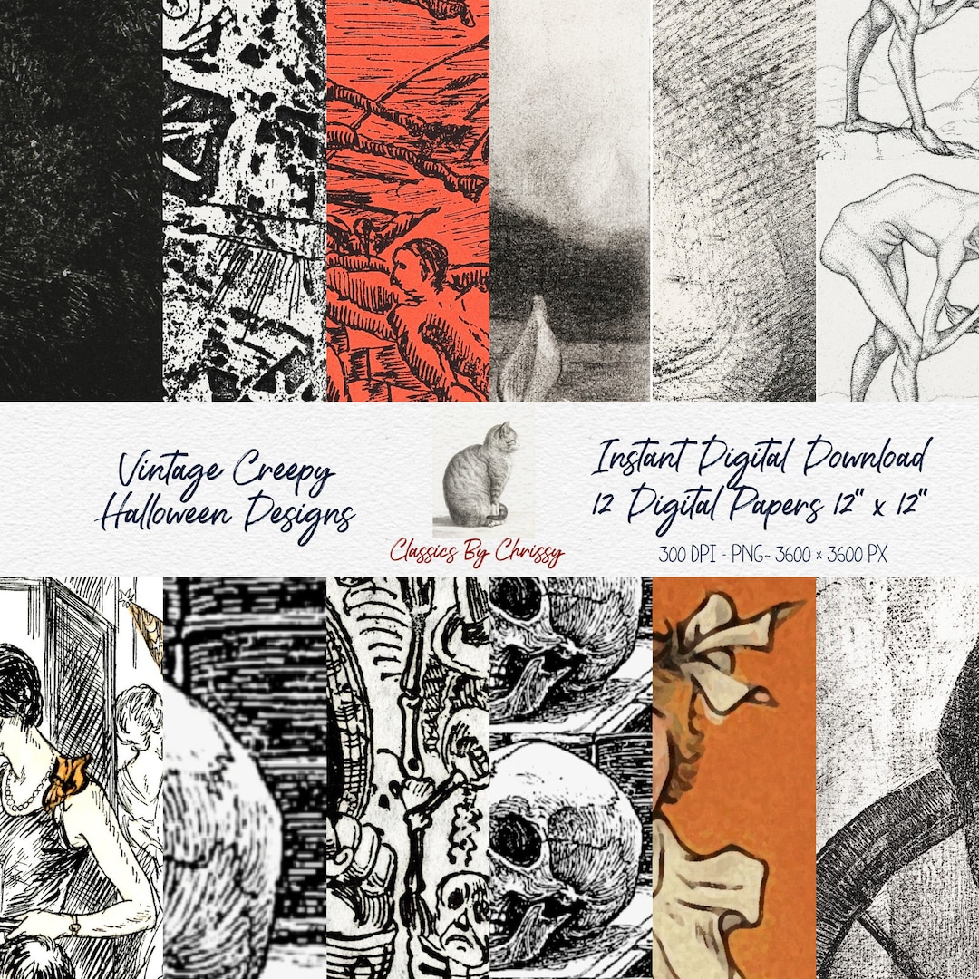 Vintage Digital Paper Design Instant Download Creepy Halloween, Arts ...