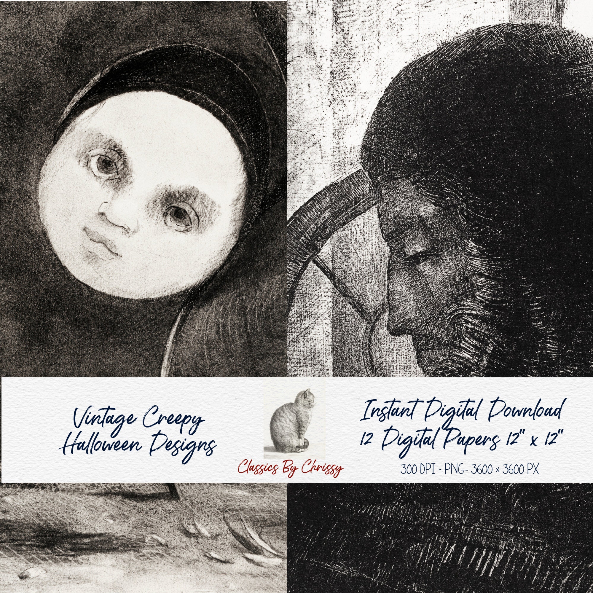 Vintage Digital Paper Design Instant Download Creepy Halloween, Arts ...