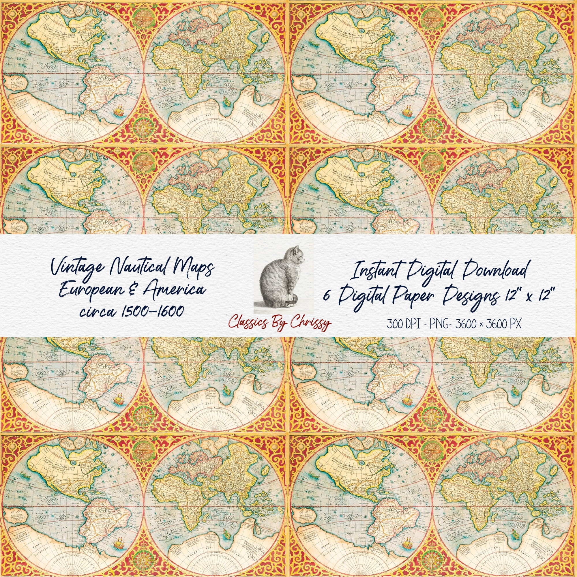 Vintage Nautical Maps Circa 1500-1600 European & America Background ...