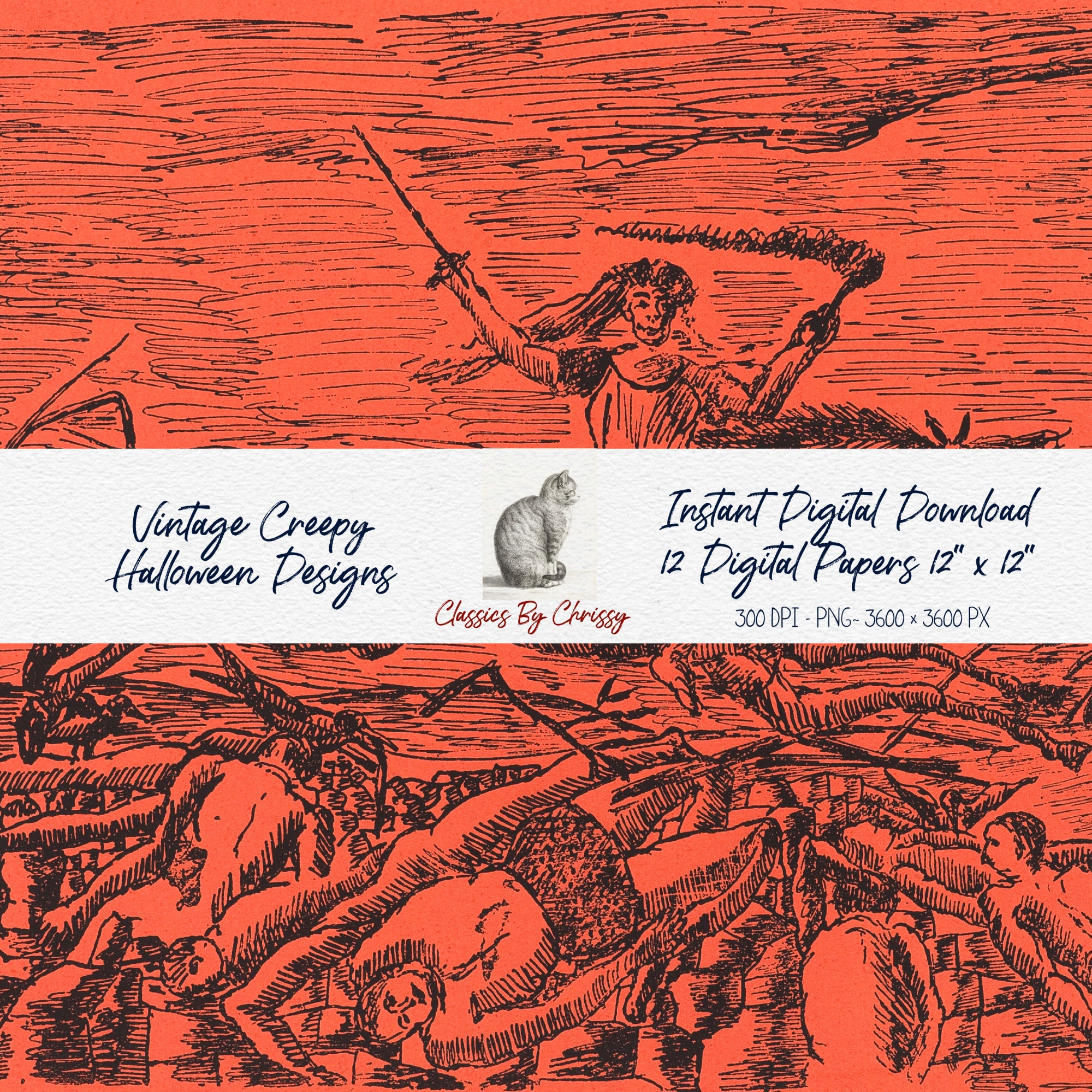 Vintage Digital Paper Design Instant Download Creepy Halloween, Arts ...