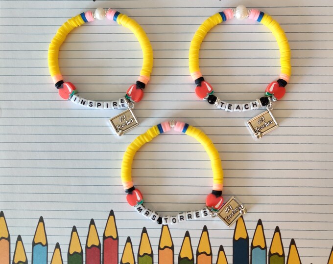 Teacher Pencil Bracelet / Heishi Bracelet / Personalized - Etsy