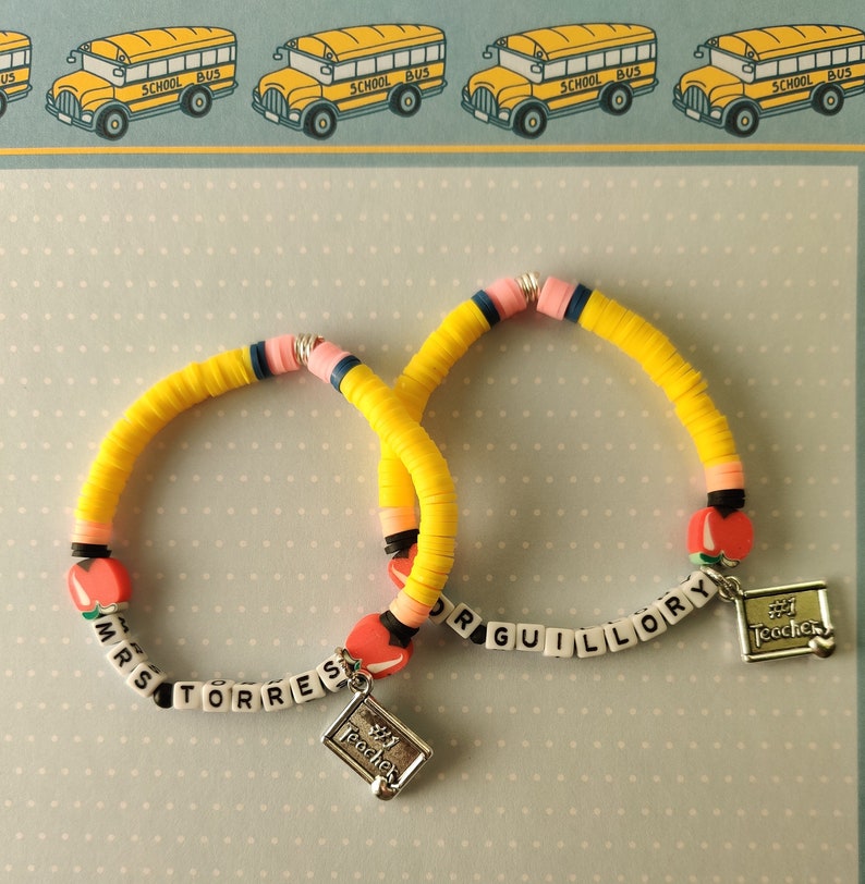 Teacher Pencil Bracelet / Heishi Bracelet / Personalized Bracelet /beaded Bracelet / Name ...
