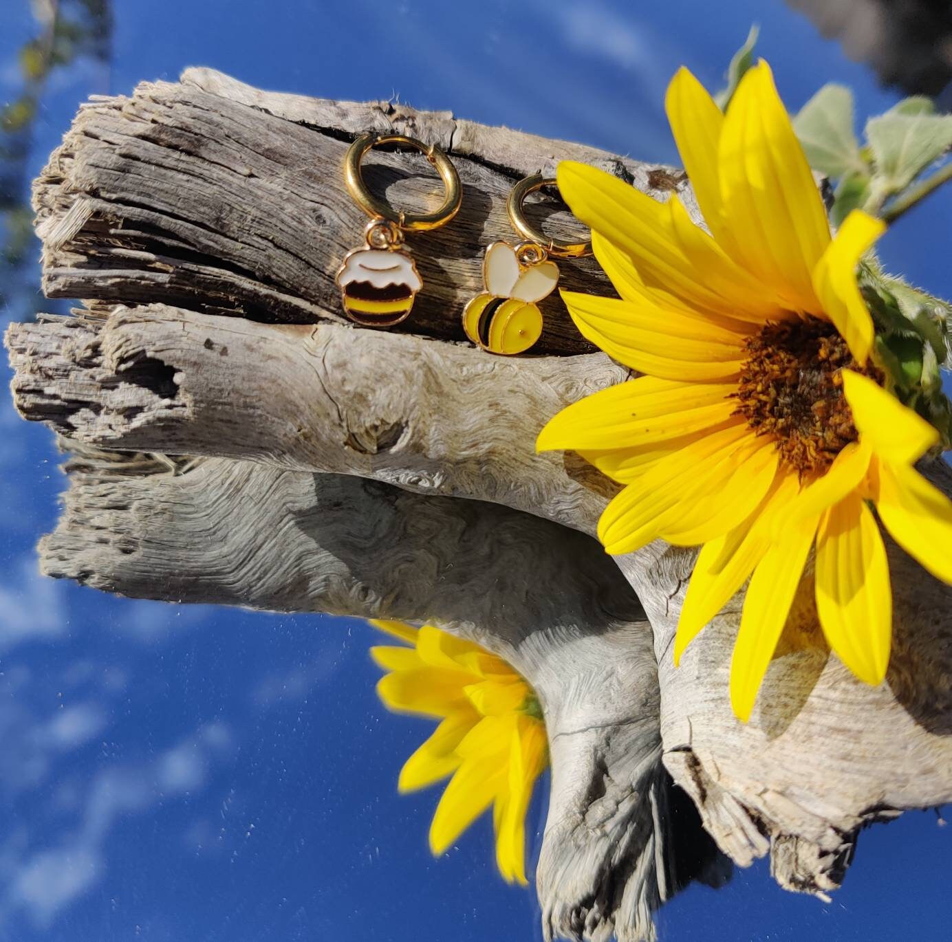 Honeycomb Bee Hoop Earrings Dangle Charm Dainty Bees Honey Gift Ideas ...