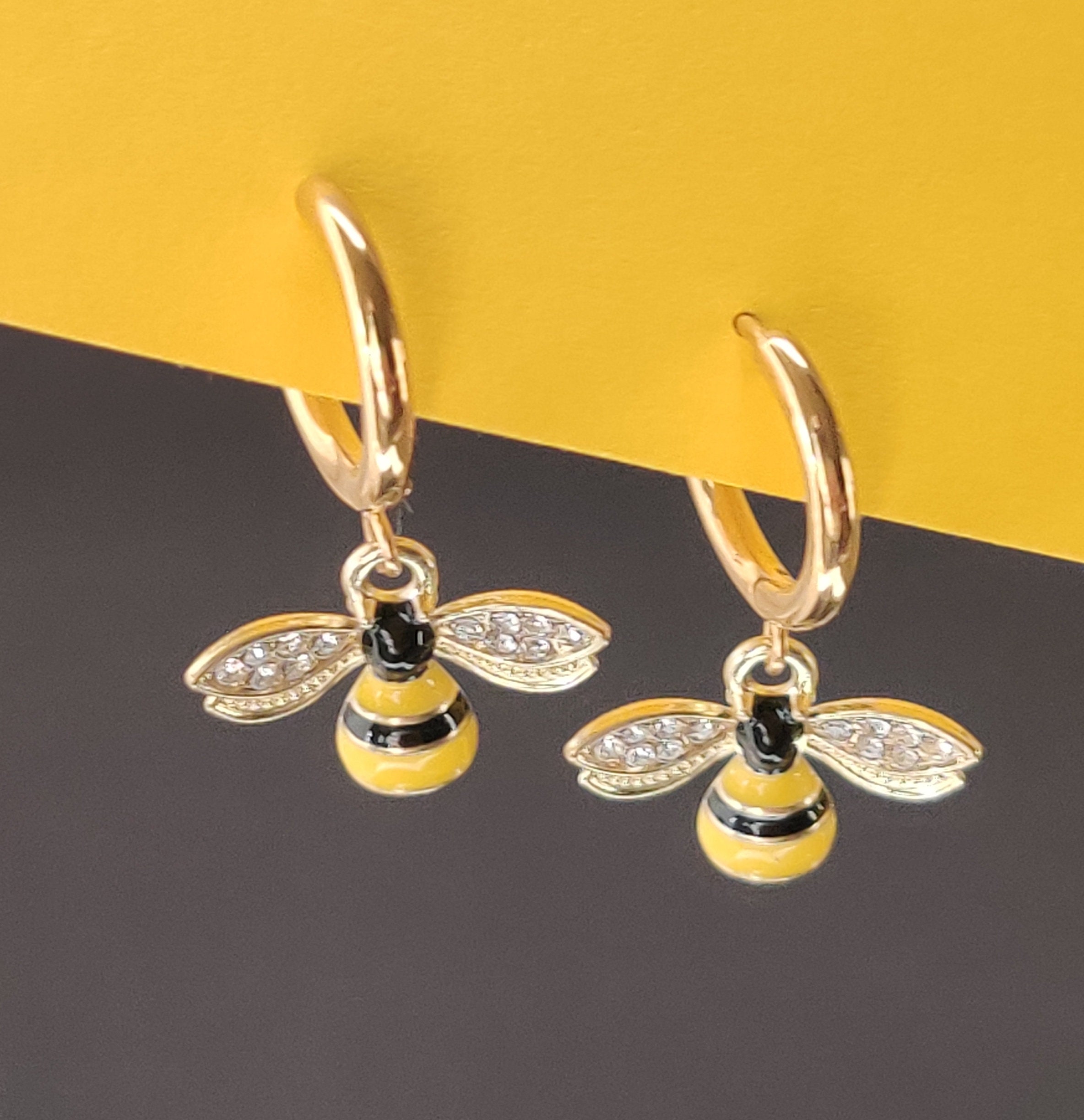 Honeycomb Bee Hoop Earrings Dangle Charm Dainty Bees Honey Gift Ideas for Bee Lovers Queen Bee ...