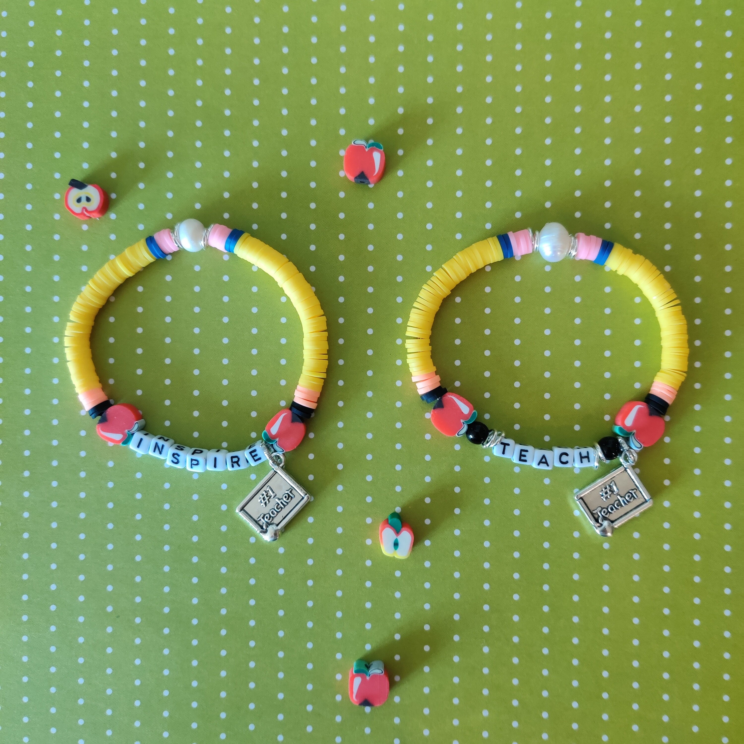 Teacher Pencil Bracelet / Heishi Bracelet / Personalized Bracelet /beaded Bracelet / Name ...