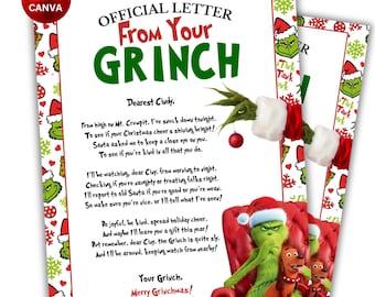 Grinch Christmas Letter Template Editable Canva Holiday Letter ...