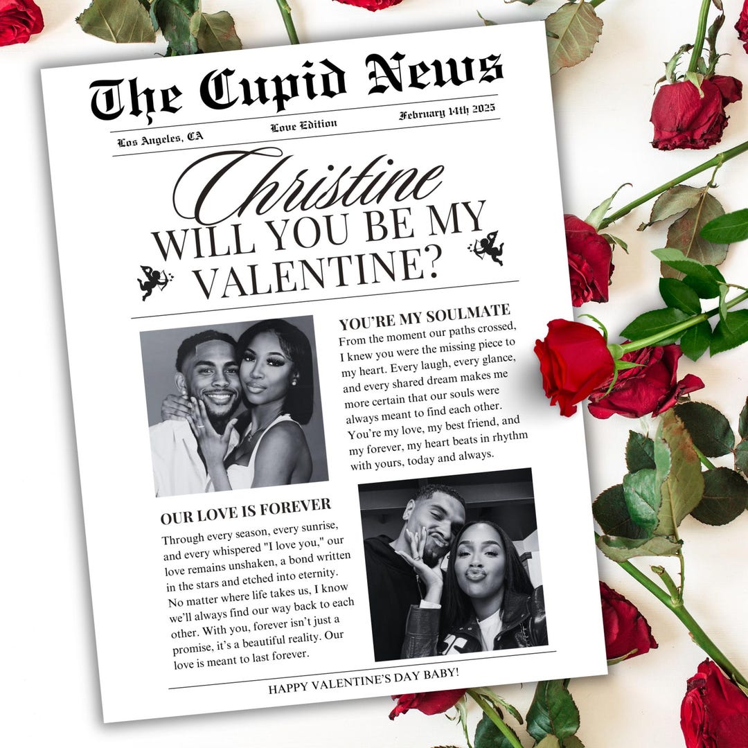 Valentine's Day Cupid Newspaper Template | Editable Canva Valentine's ...