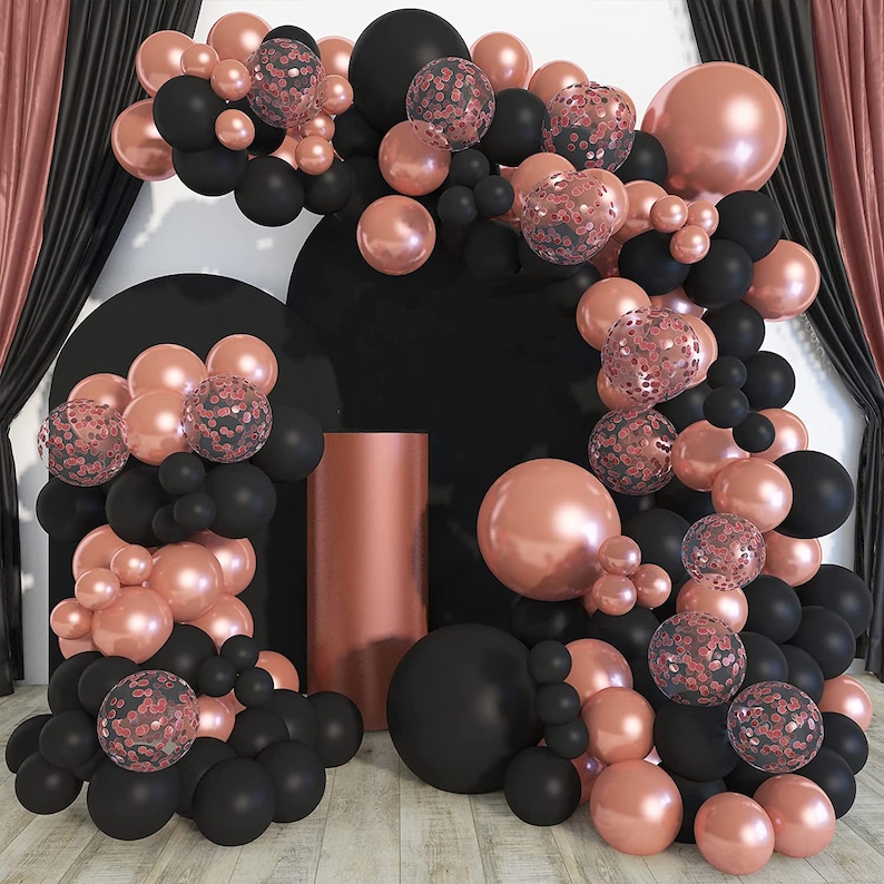 Rose Gold Black Party Decorations With Metallic Rose Gold - Etsy