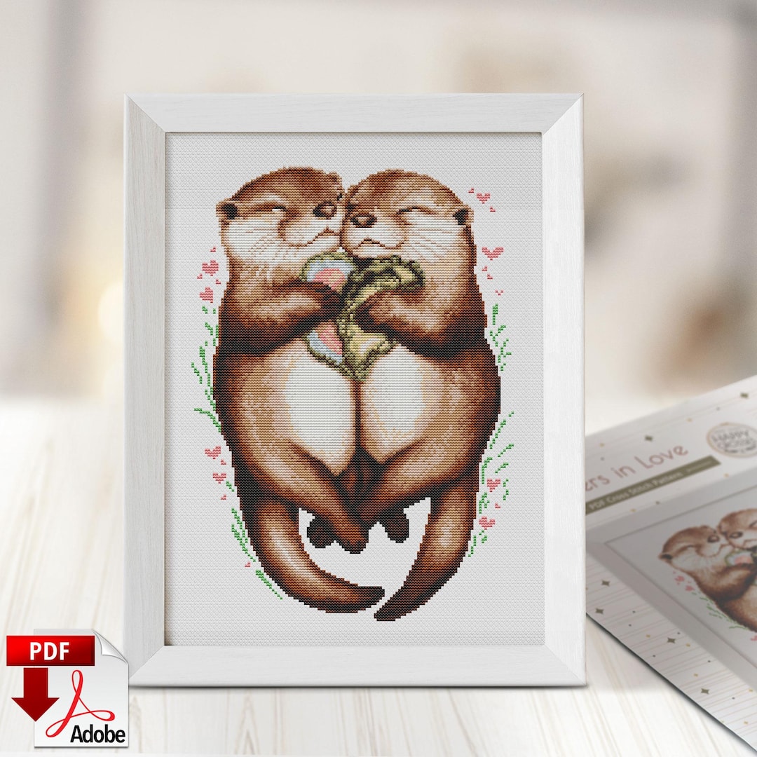 Otters Cross Stitch Pattern PDF - Romantic Decor for Valentine's Day ...