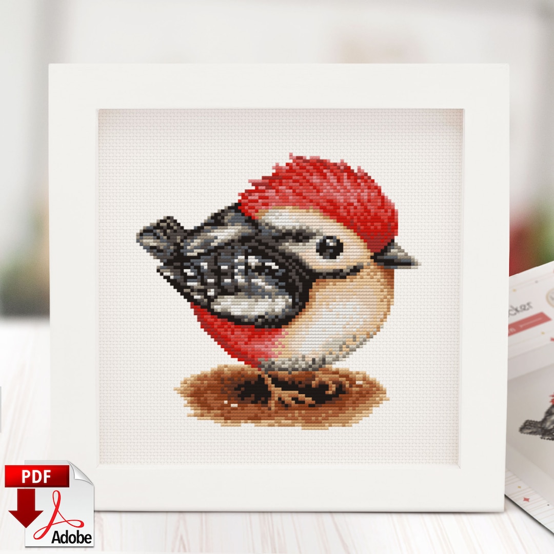 Cute Bird Cross Stitch Pattern PDF. Woodpecker - Adorable Small Cross ...