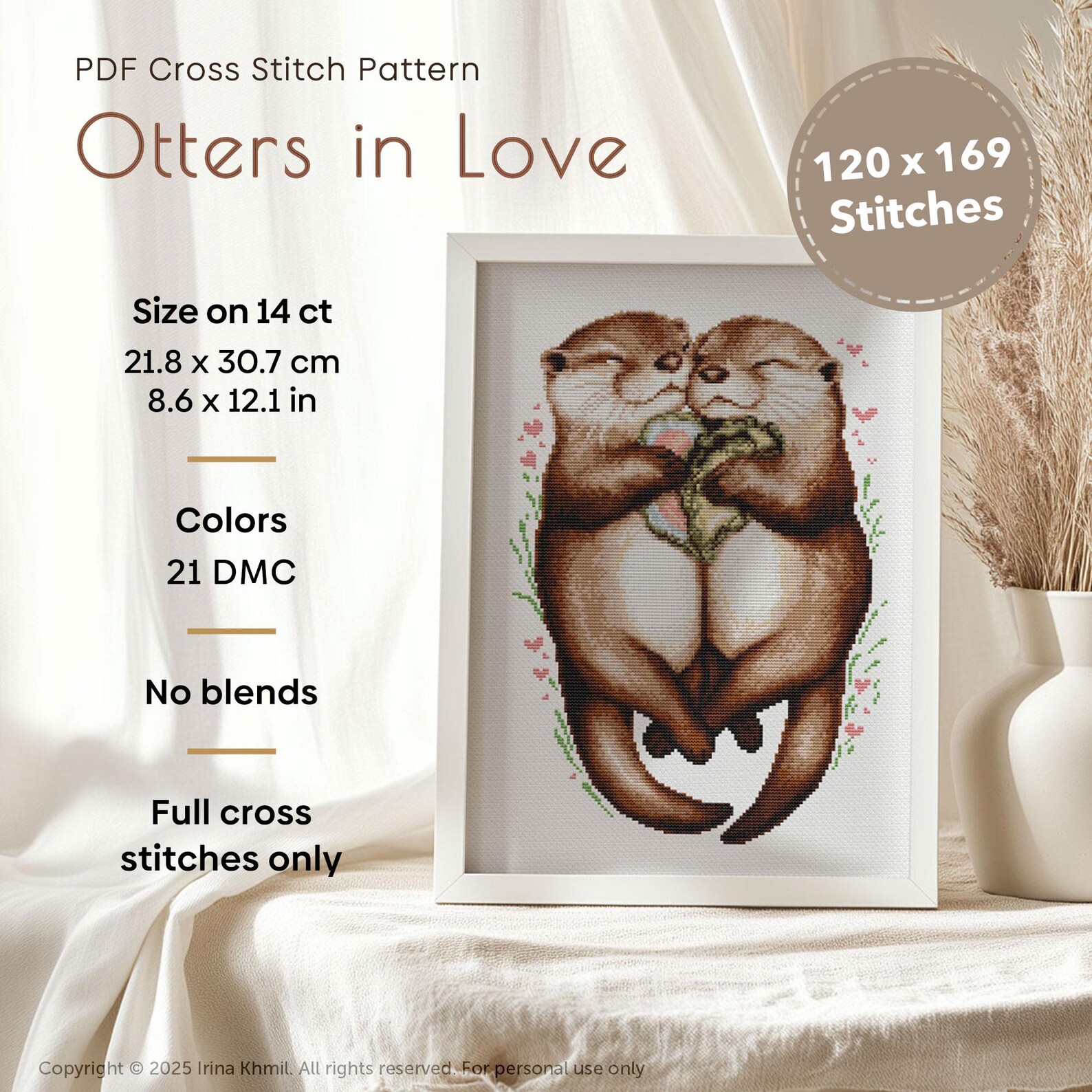 Otters Cross Stitch Pattern PDF - Romantic Decor for Valentine's Day ...